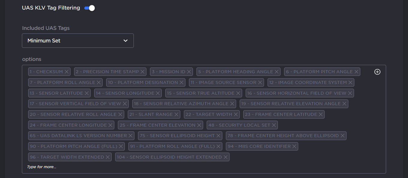 Filtering UAS KLV Metadata Tags