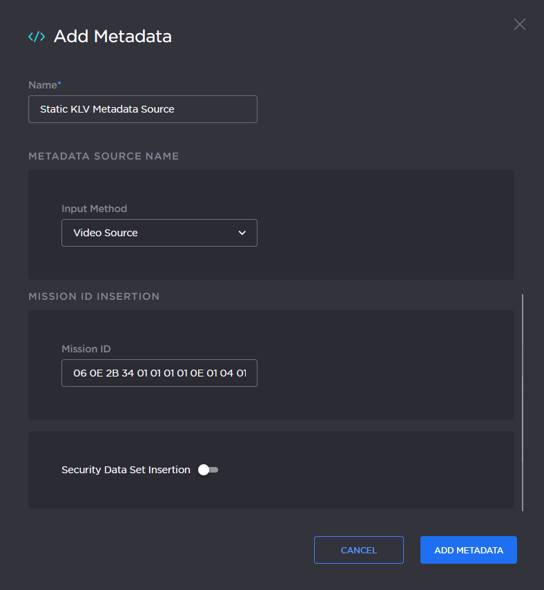 Configuring KLV Metadata Insertion