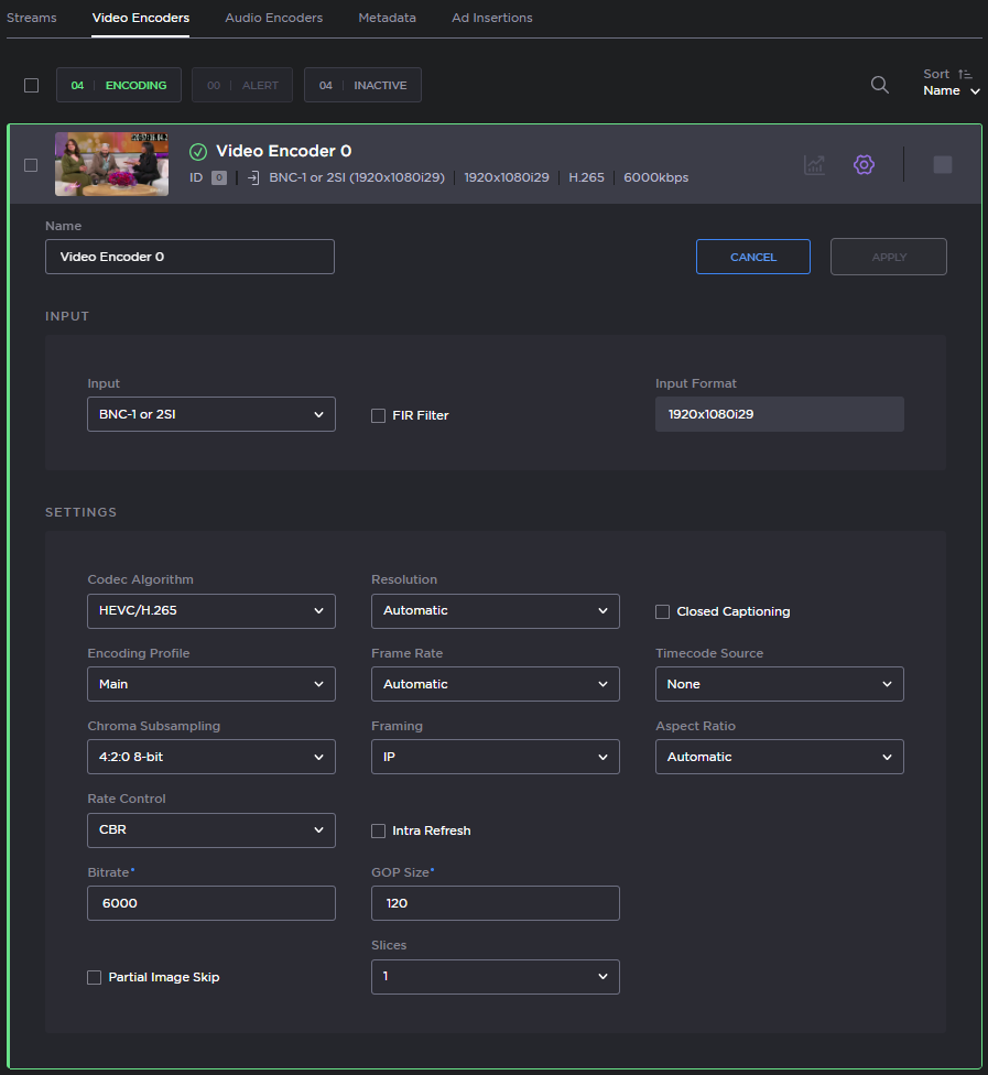 Configuring Video Encoder Settings