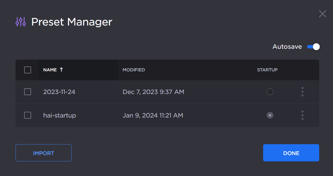 Saving and Loading Presets
