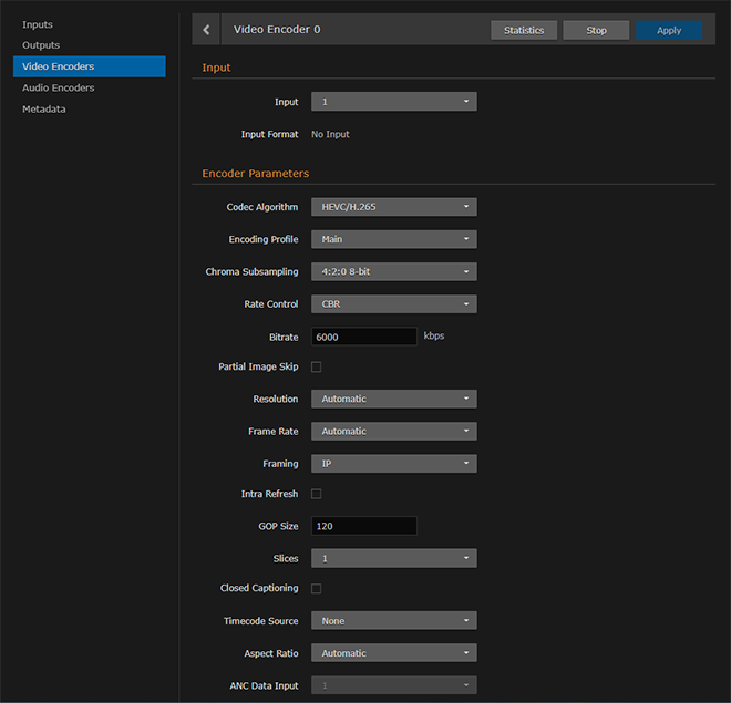 Configuring Video Encoder Settings
