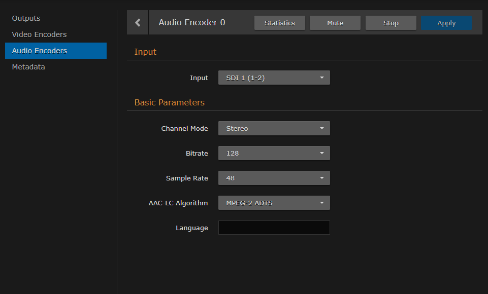 Configuring Audio Encoder Settings