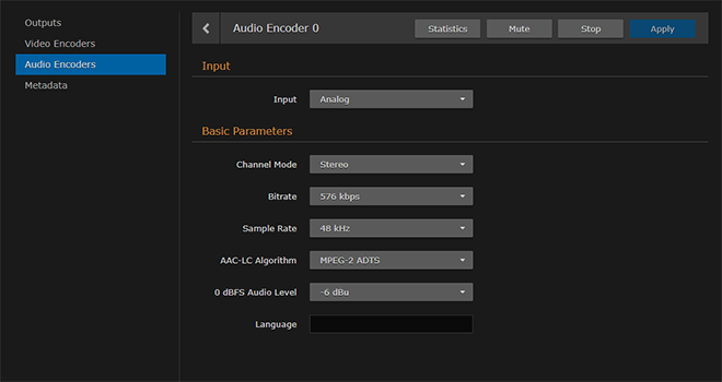 Configuring Audio Encoder Settings