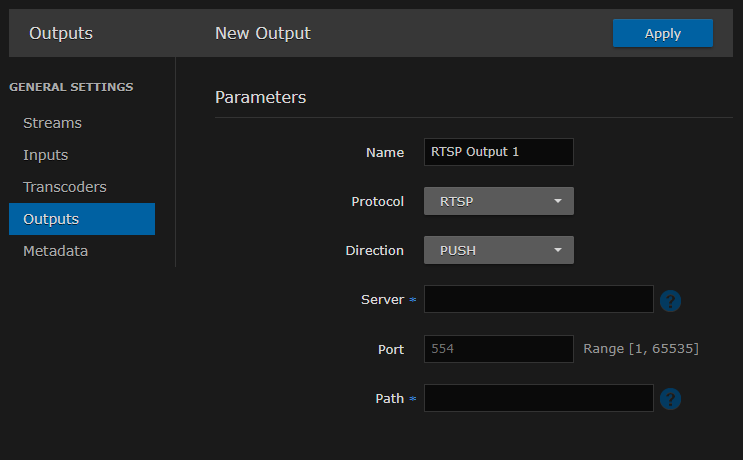 Configuring RTSP Outputs