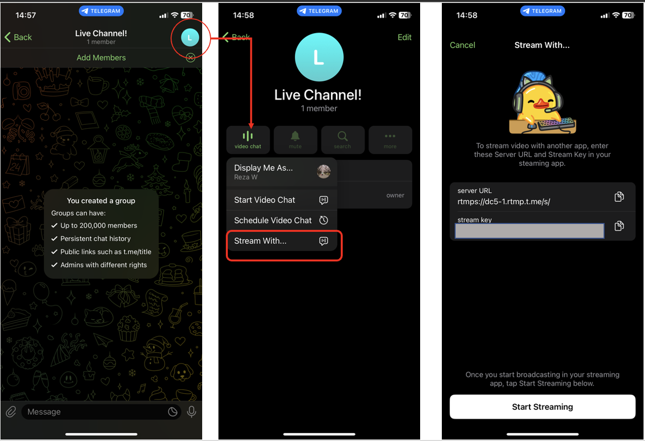 Streaming to Telegram Live Chat