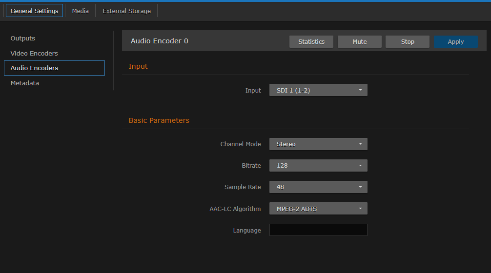 Configuring Audio Encoder Settings