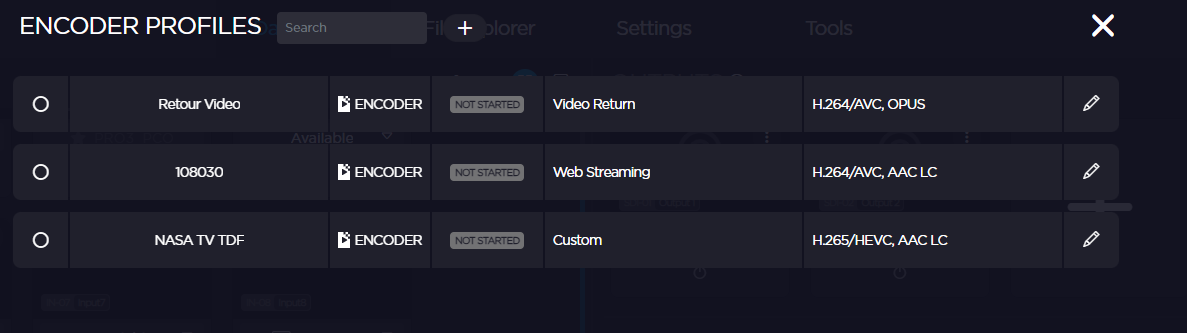 Displaying Encoder Profiles