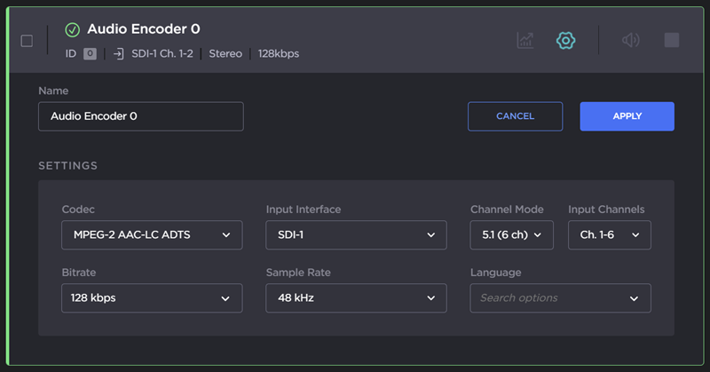 Configuring Audio Encoder Settings