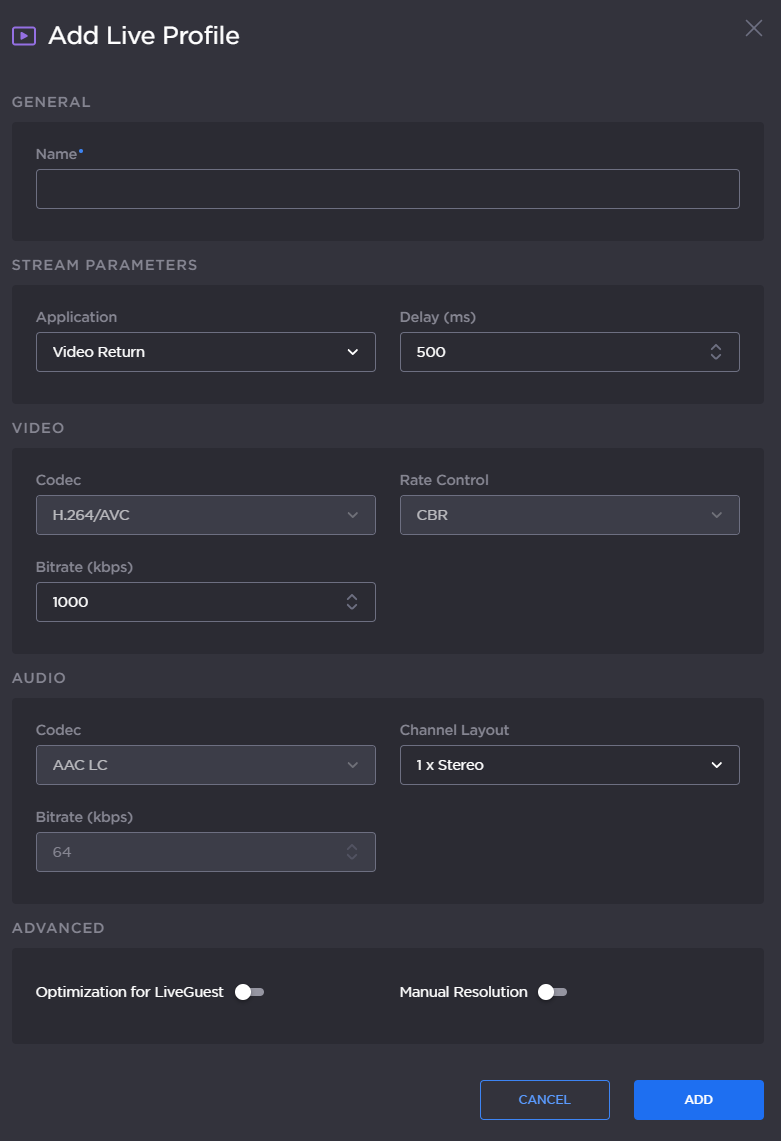 Configuring a Video Return Live Profile