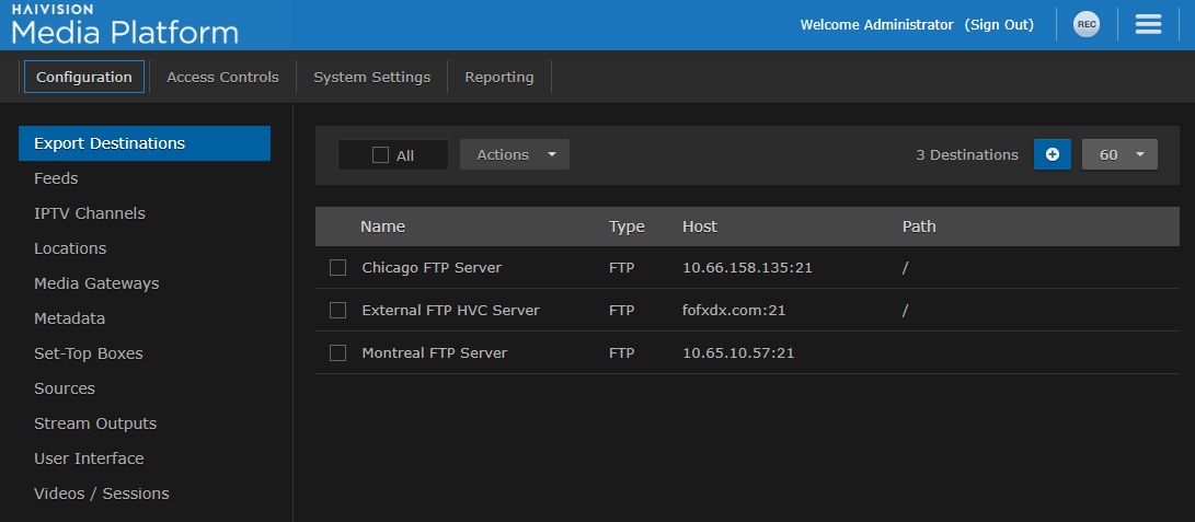 Adding Export Destinations