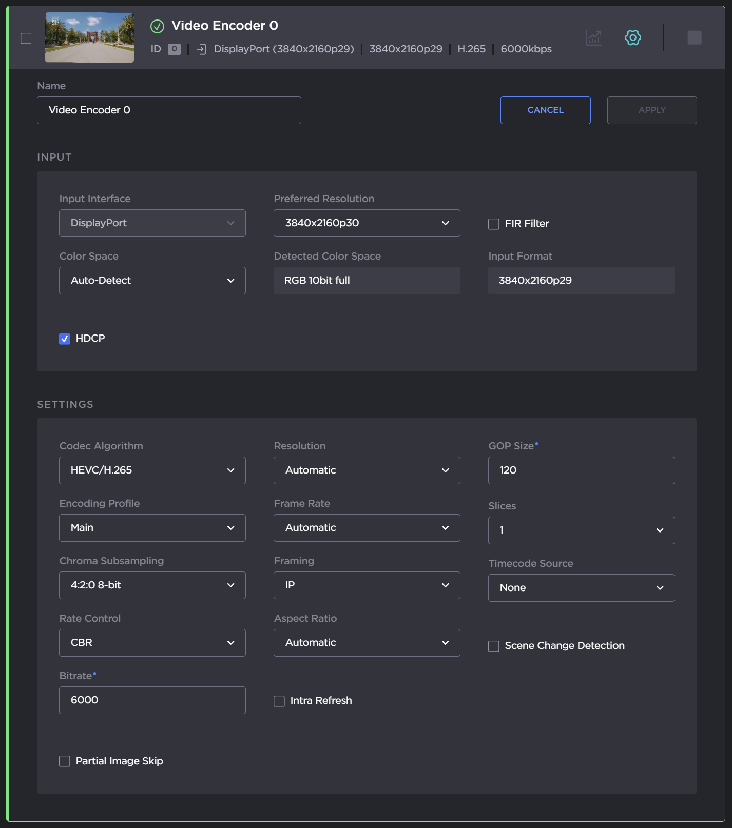 Configuring Video Encoder Settings