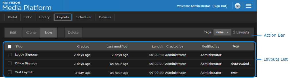 Using the Layouts Screen