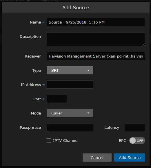 Configuring Secure Reliable Transport (SRT) Sources
