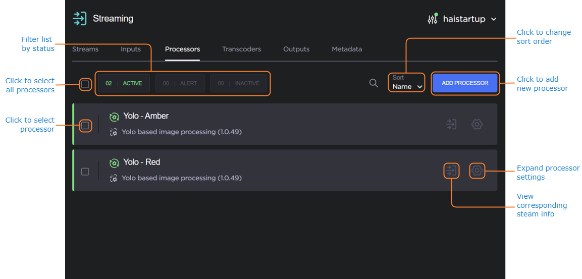 Processors List View