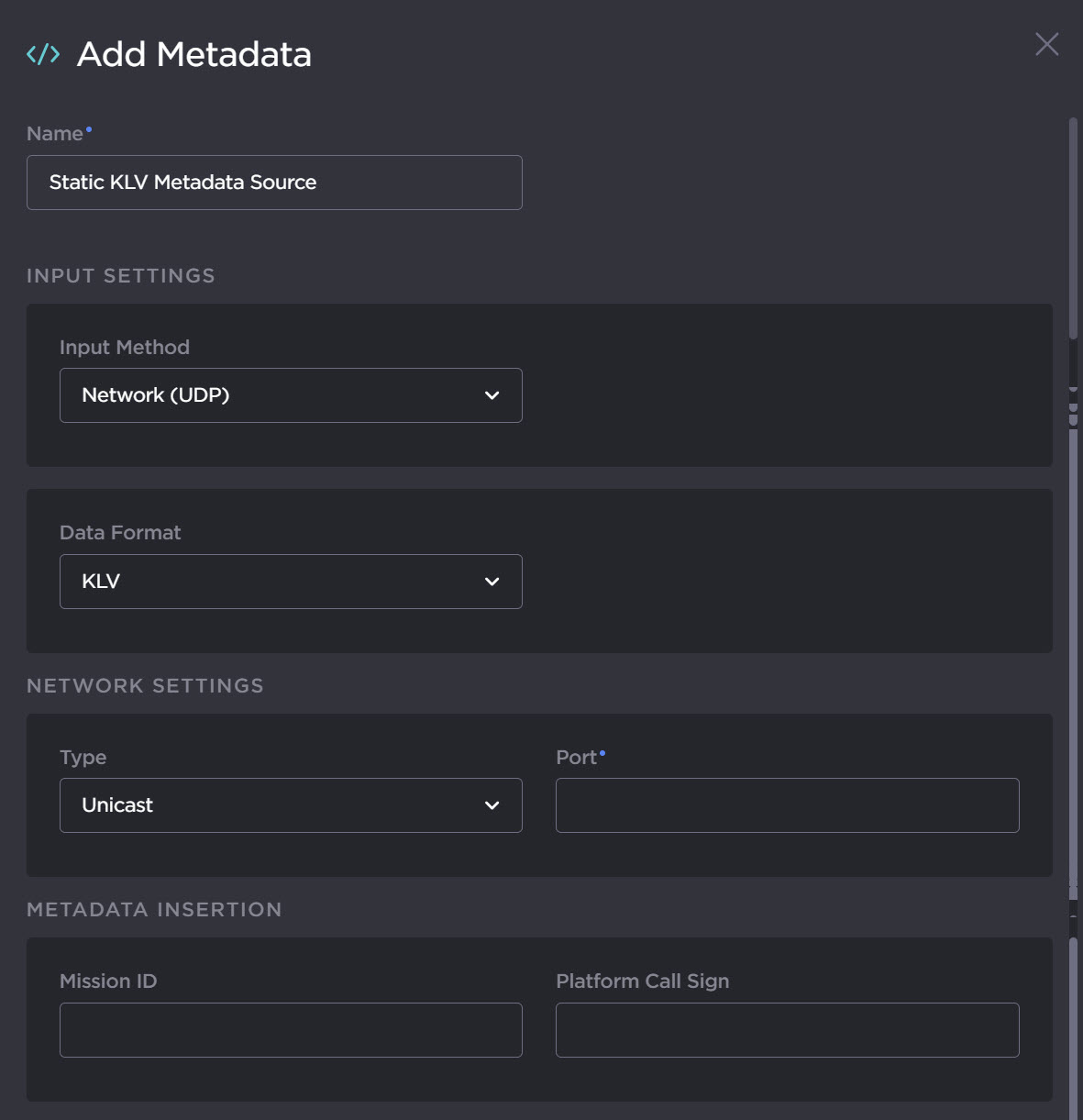 Configuring KLV Metadata Insertion