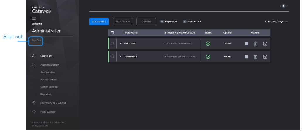Signing Out of the Web Interface